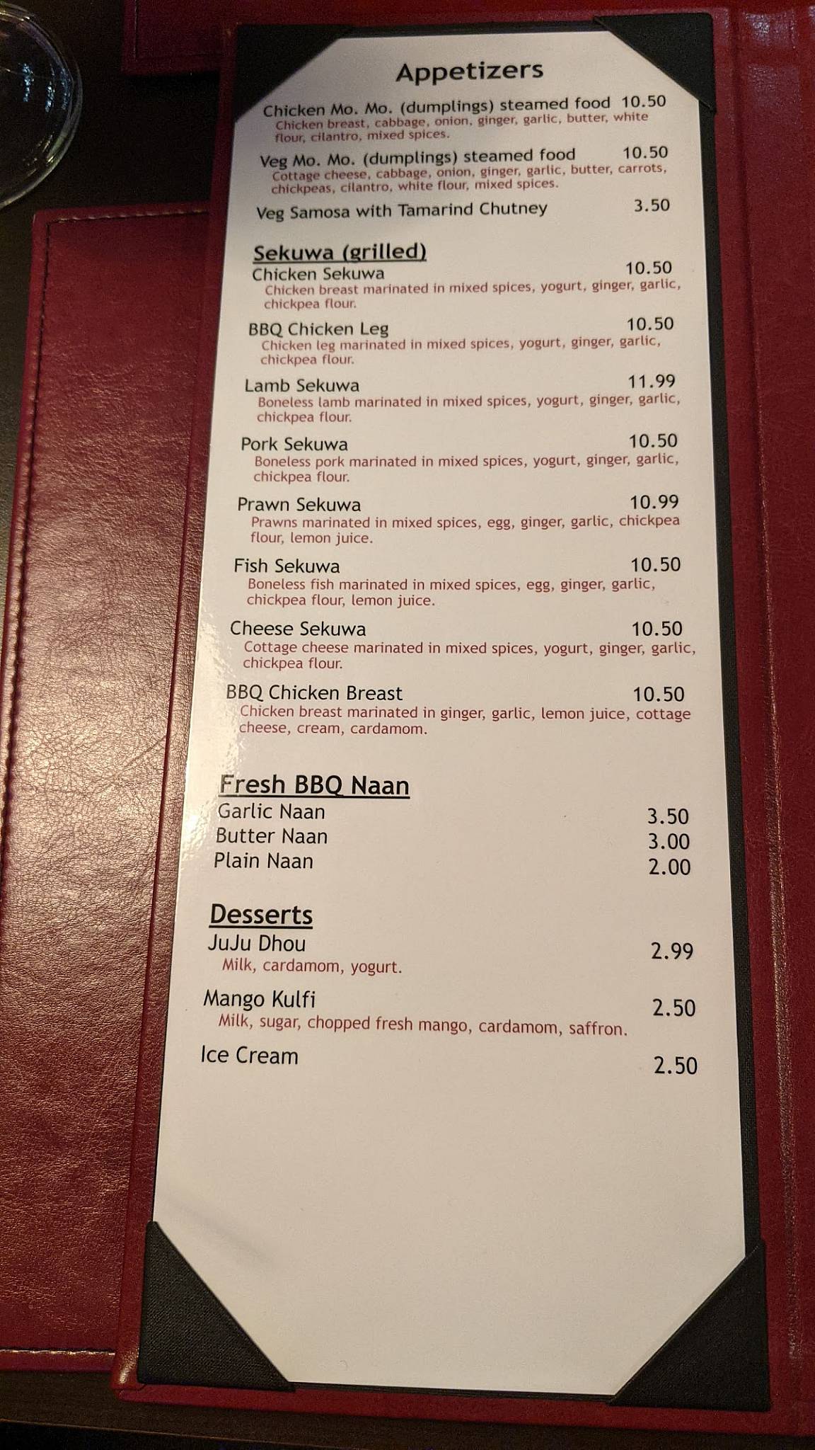 Menu at Ginger Garlic Nepalese Cuisine restaurant, Regina