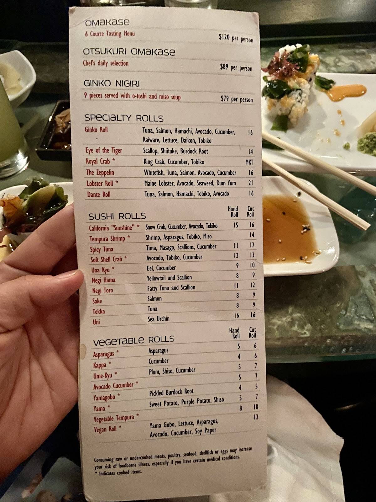 Menu at Ginko Restaurant, Cleveland