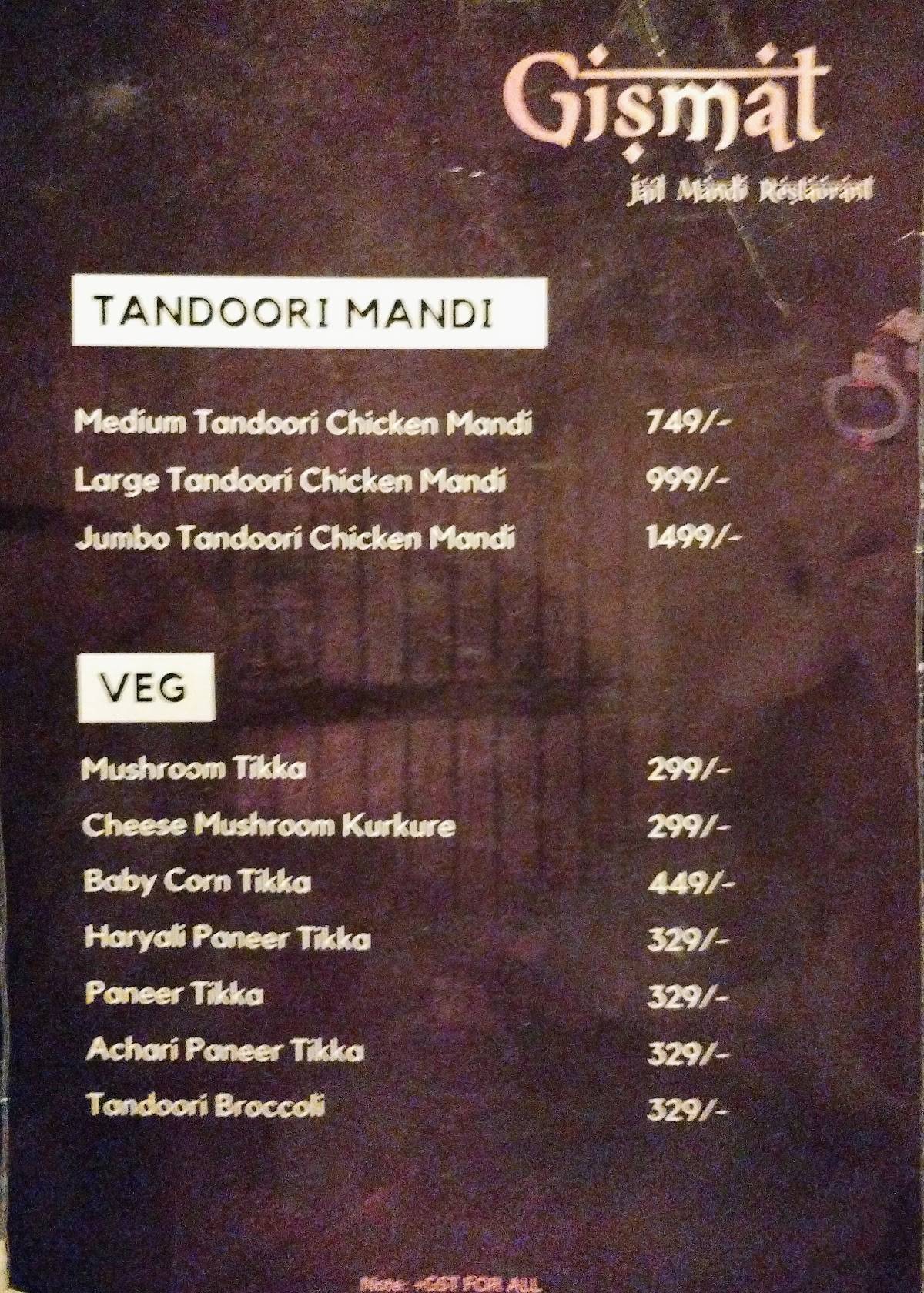 Menu at Gismat Jail Mandi Restaurant Madinaguda(Chanda Nagar), Hyderabad