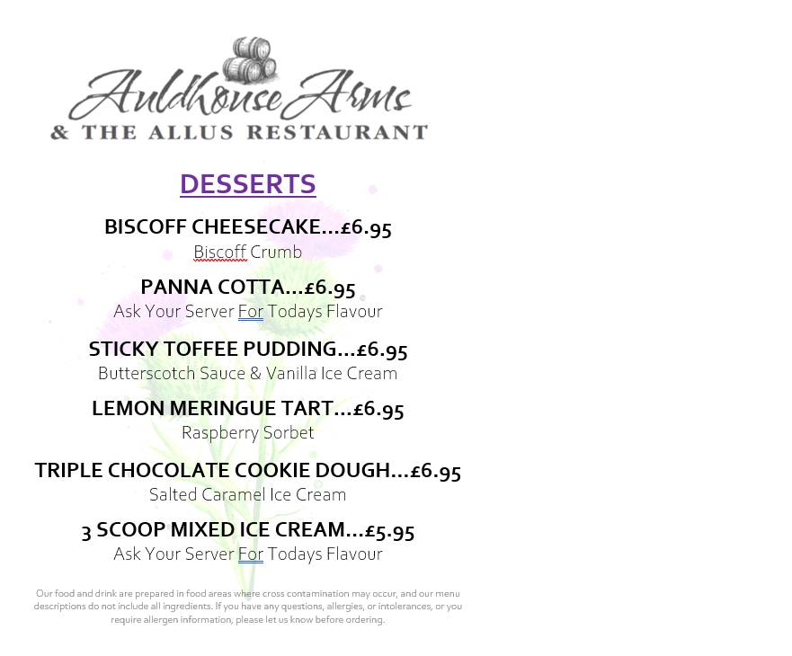 Menu at The Auldhouse Arms Bar, Glasgow