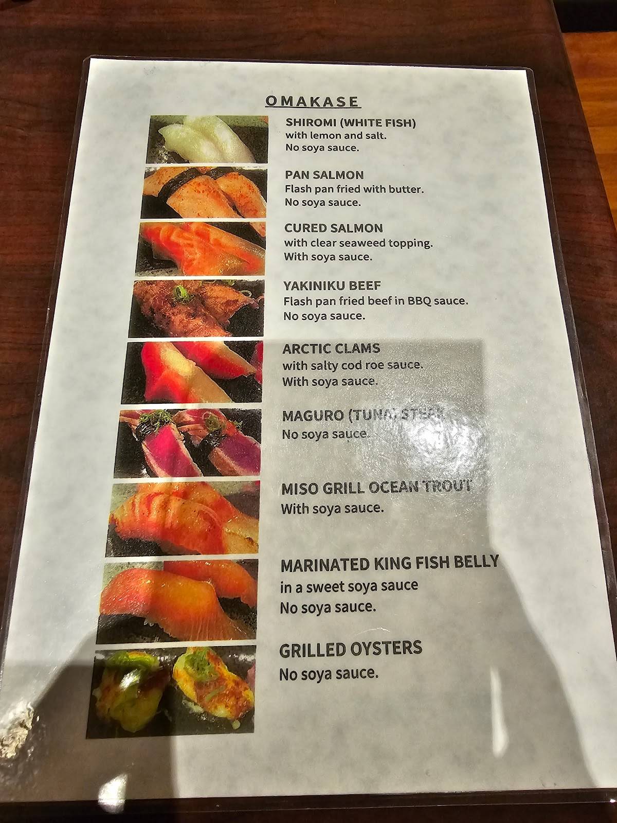Menu at Shira Nui restaurant, Glen Waverley