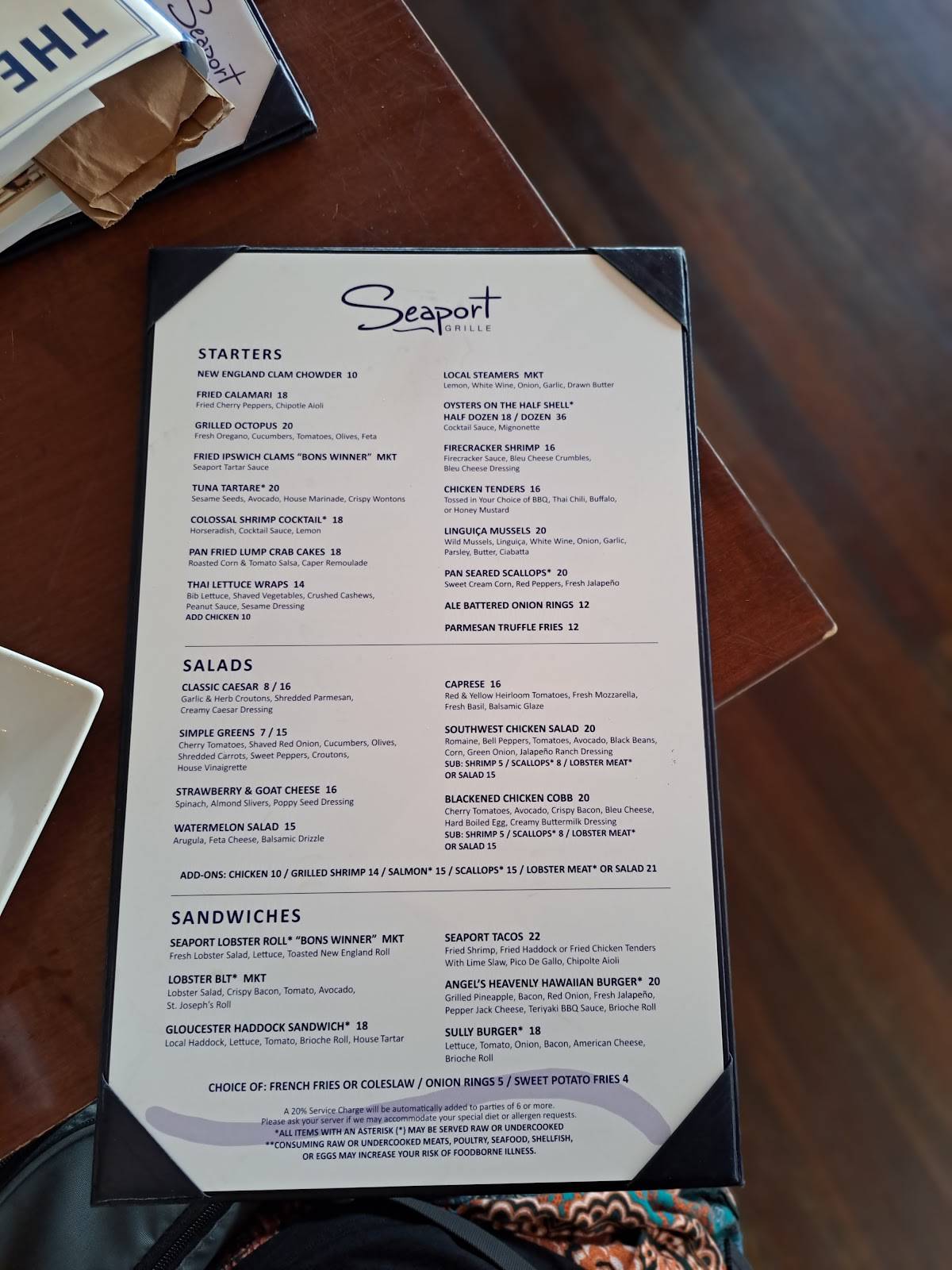 Menu at Seaport Grille restaurant, Gloucester, 6 Rowe Sq