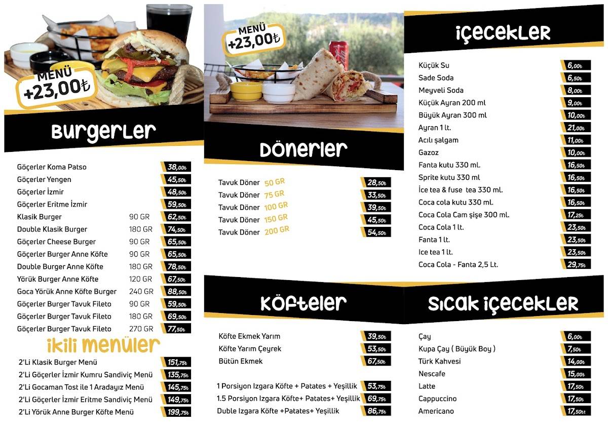 Menu at Göçerler Fast Food, Antalya