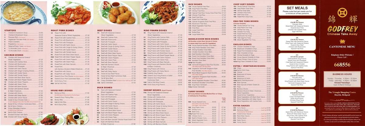 Menu at Godfrey Takeaway fast food, Bridgend