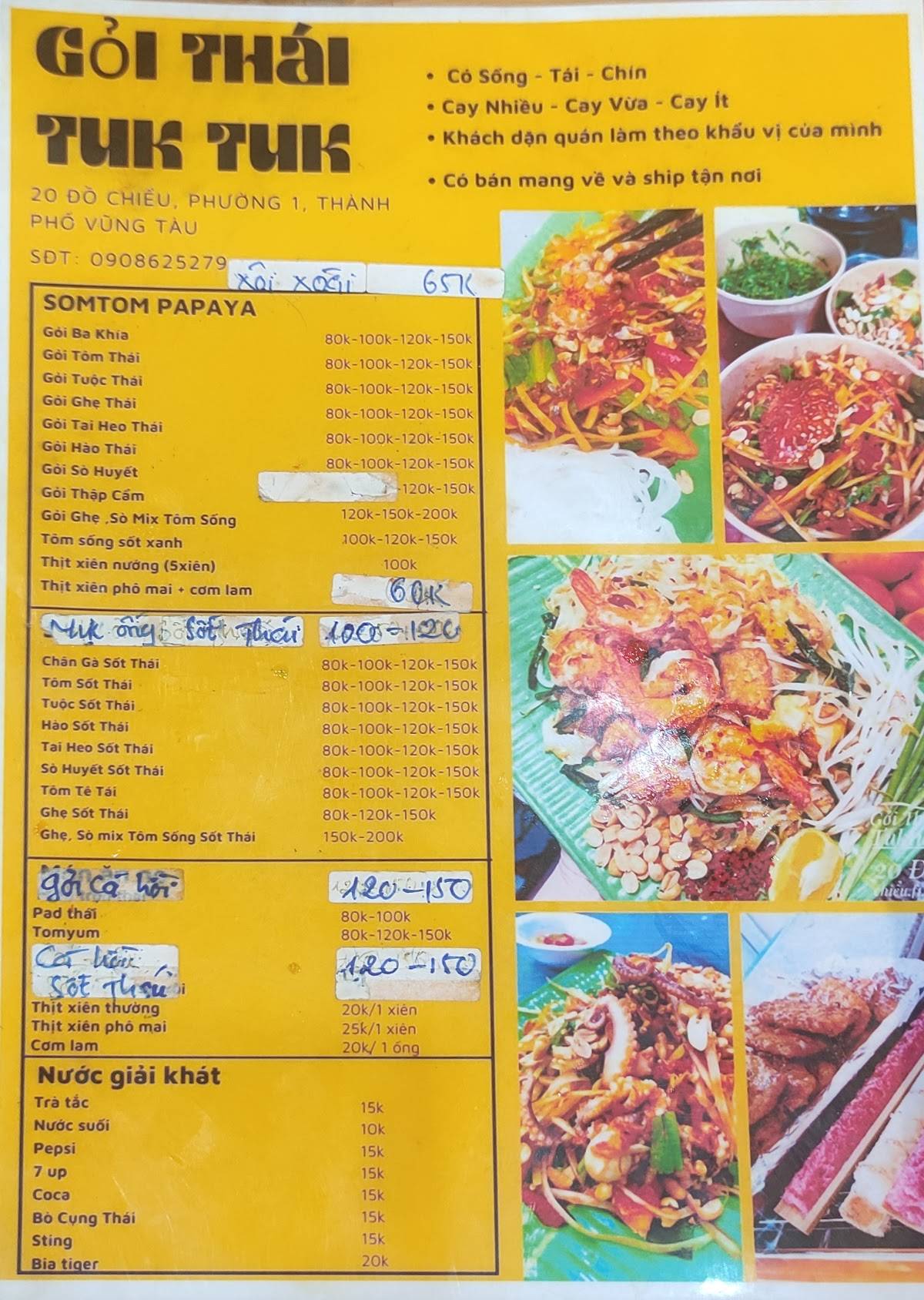 Menu at Gỏi Thái Tuk Tuk-Ngon nhất Vũng Tàu restaurant, Vietnam