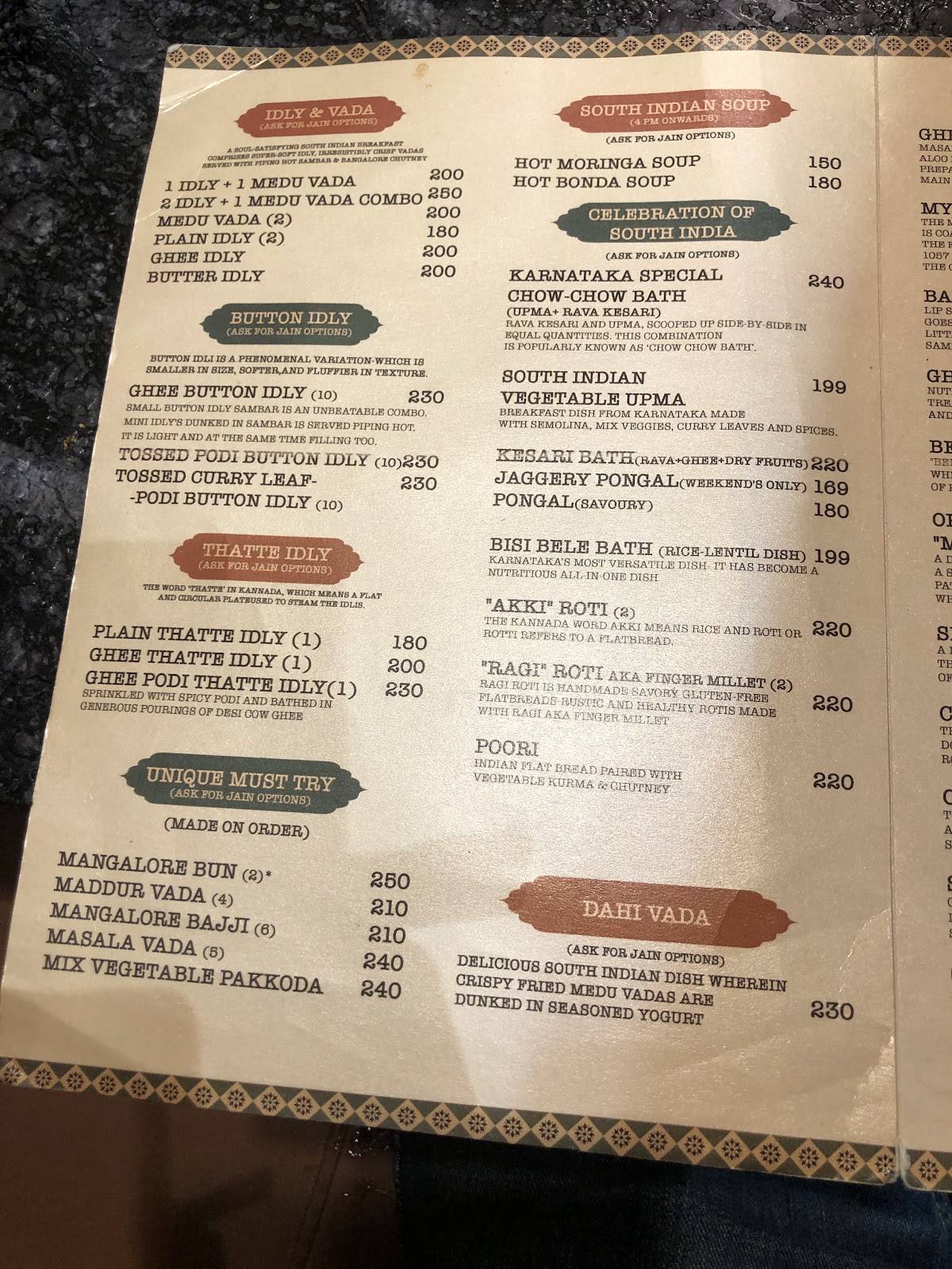 Menu at Gokulam South Indian Restaurant, New Delhi