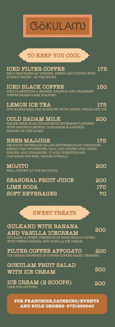 Menu at Gokulam South Indian Restaurant, New Delhi