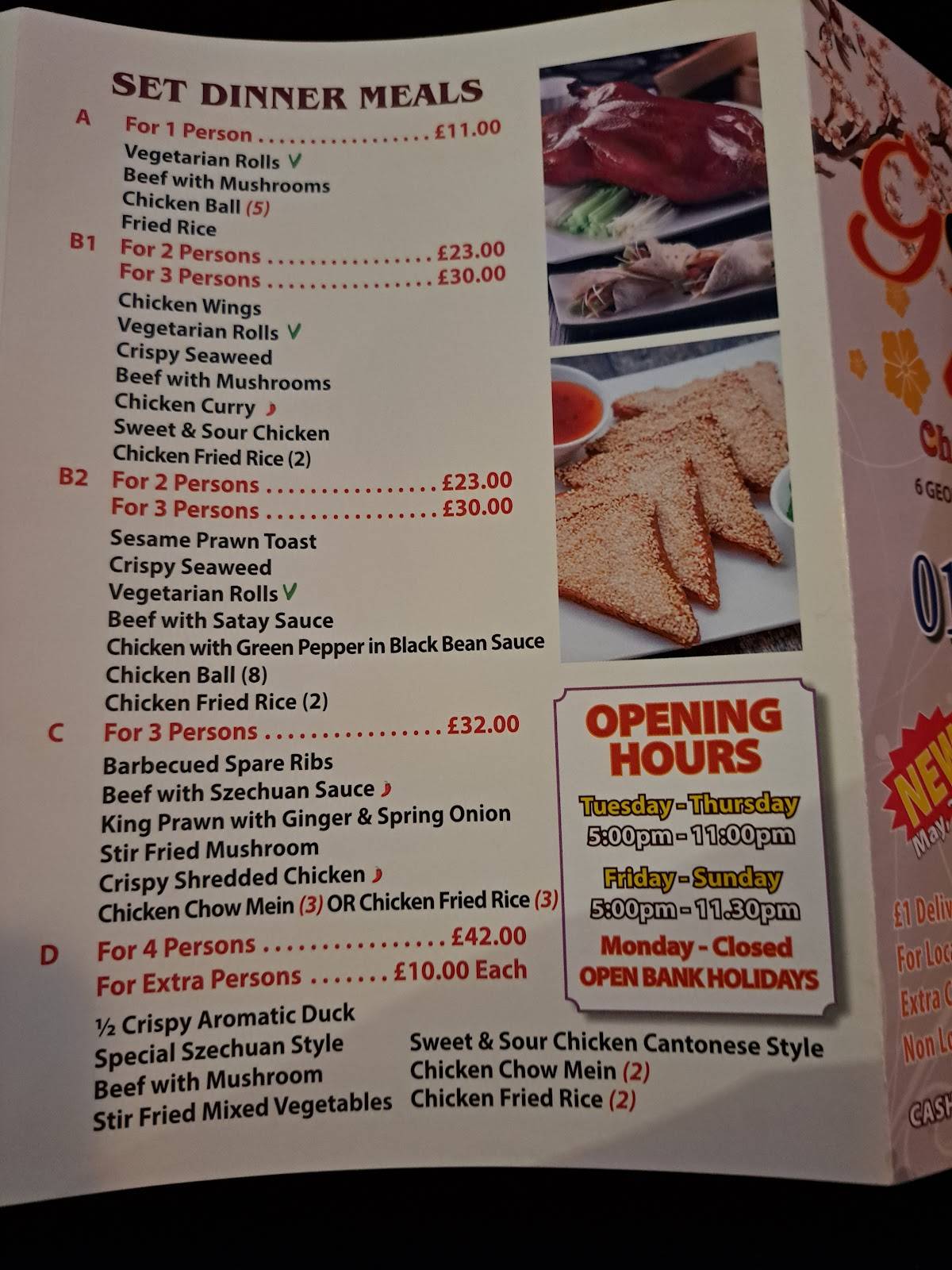 Menu at Golden Bridge restaurant, Barton-upon-Humber