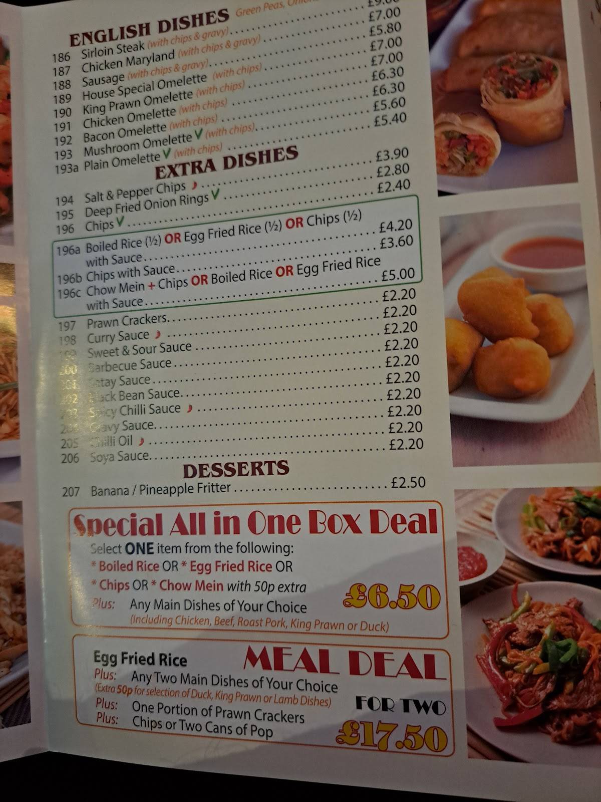Menu at Golden Bridge restaurant, Barton-upon-Humber