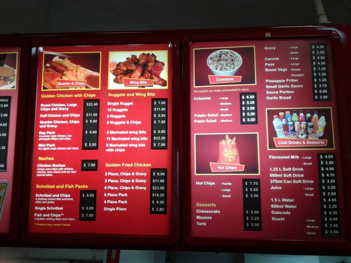 Menu at Golden Chicken fast food, Urangan, Boat Harbour Dr