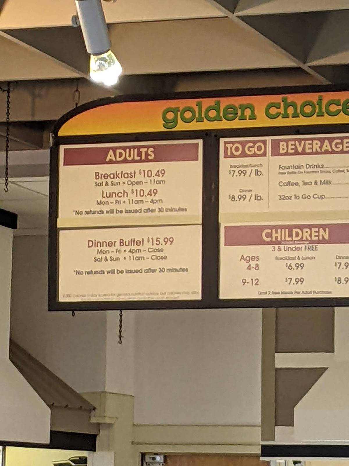 Menu at Golden Corral Buffet & Grill restaurant, Cleveland, Brookpark Rd