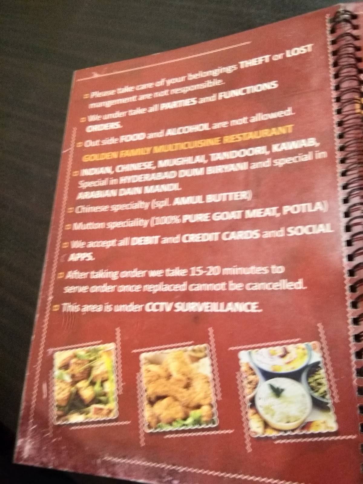 Menu at Golden Family Restaurant, Masaipet