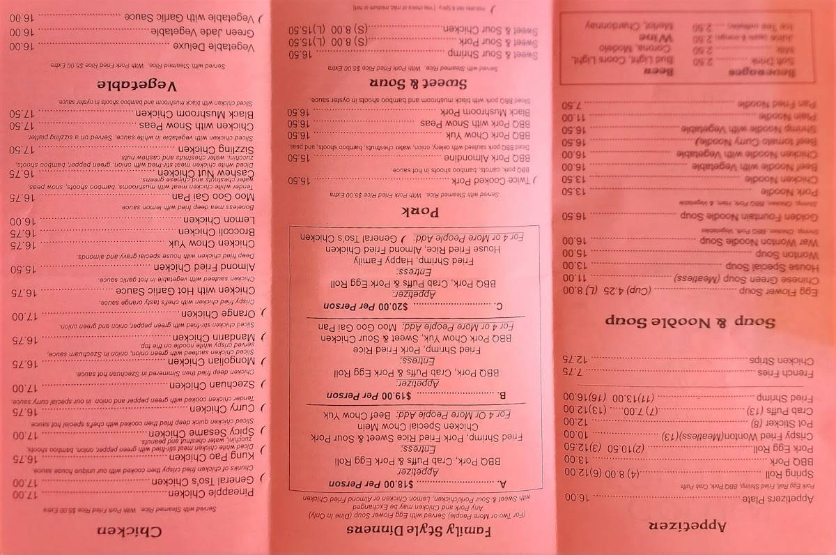Menu at Golden Fountain Restaurant, Othello
