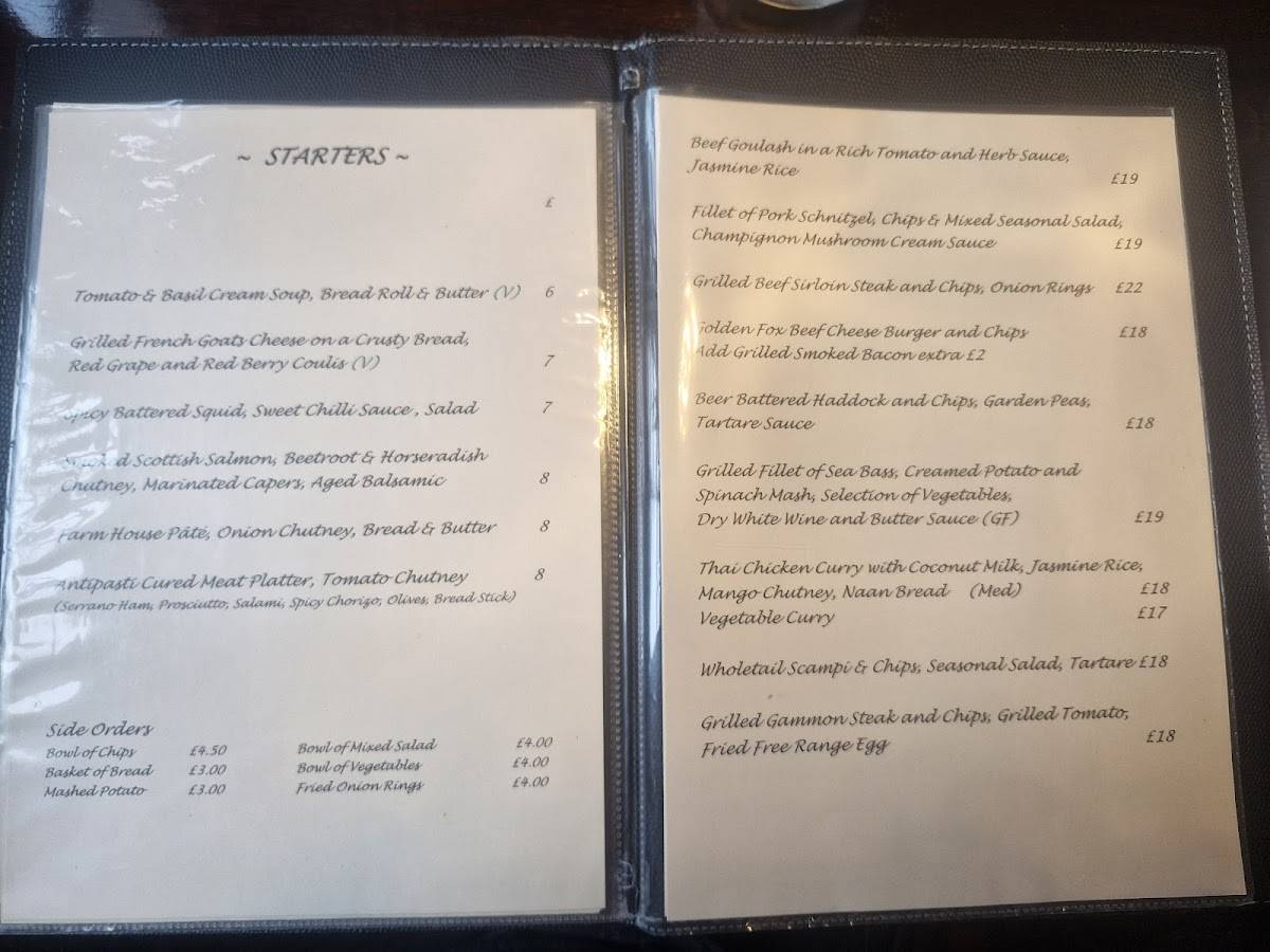 Menu at Golden Fox pub & bar, Sturminster Marshall