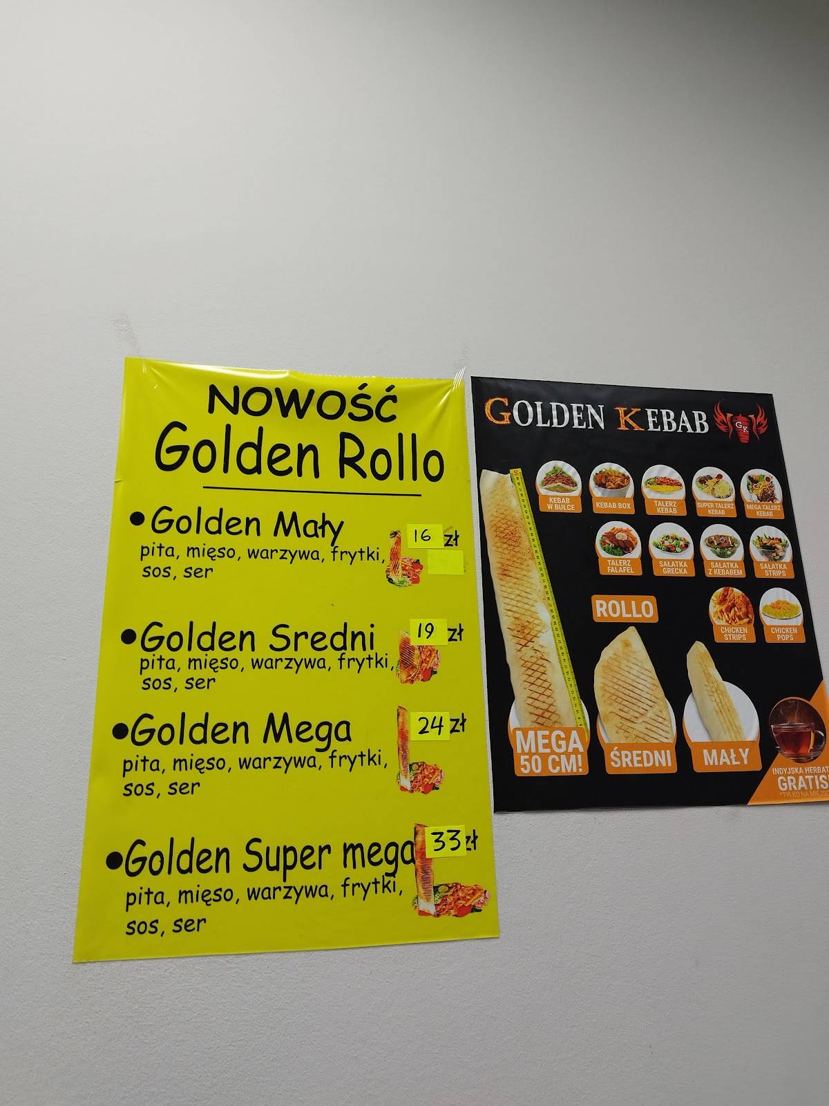 Menu at Golden Kebab restaurant, Zory