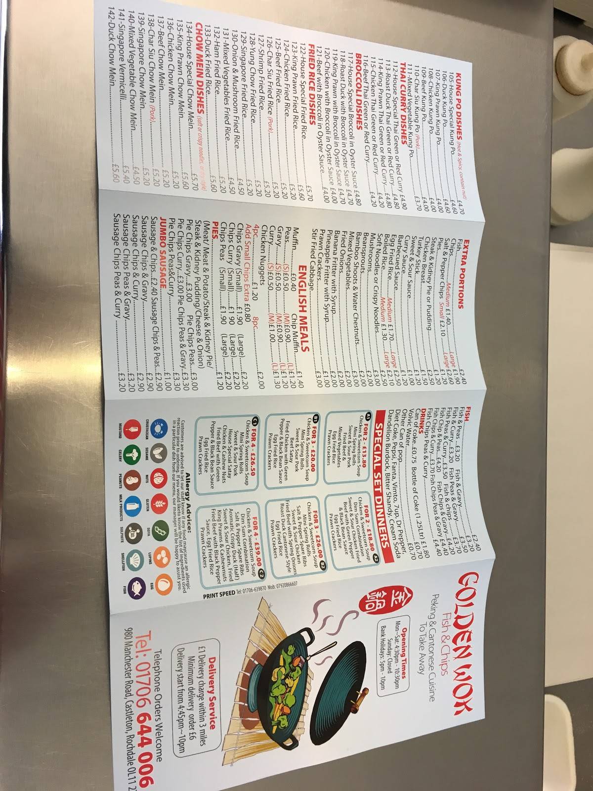 Menu at Golden Wok restaurant, Rochdale