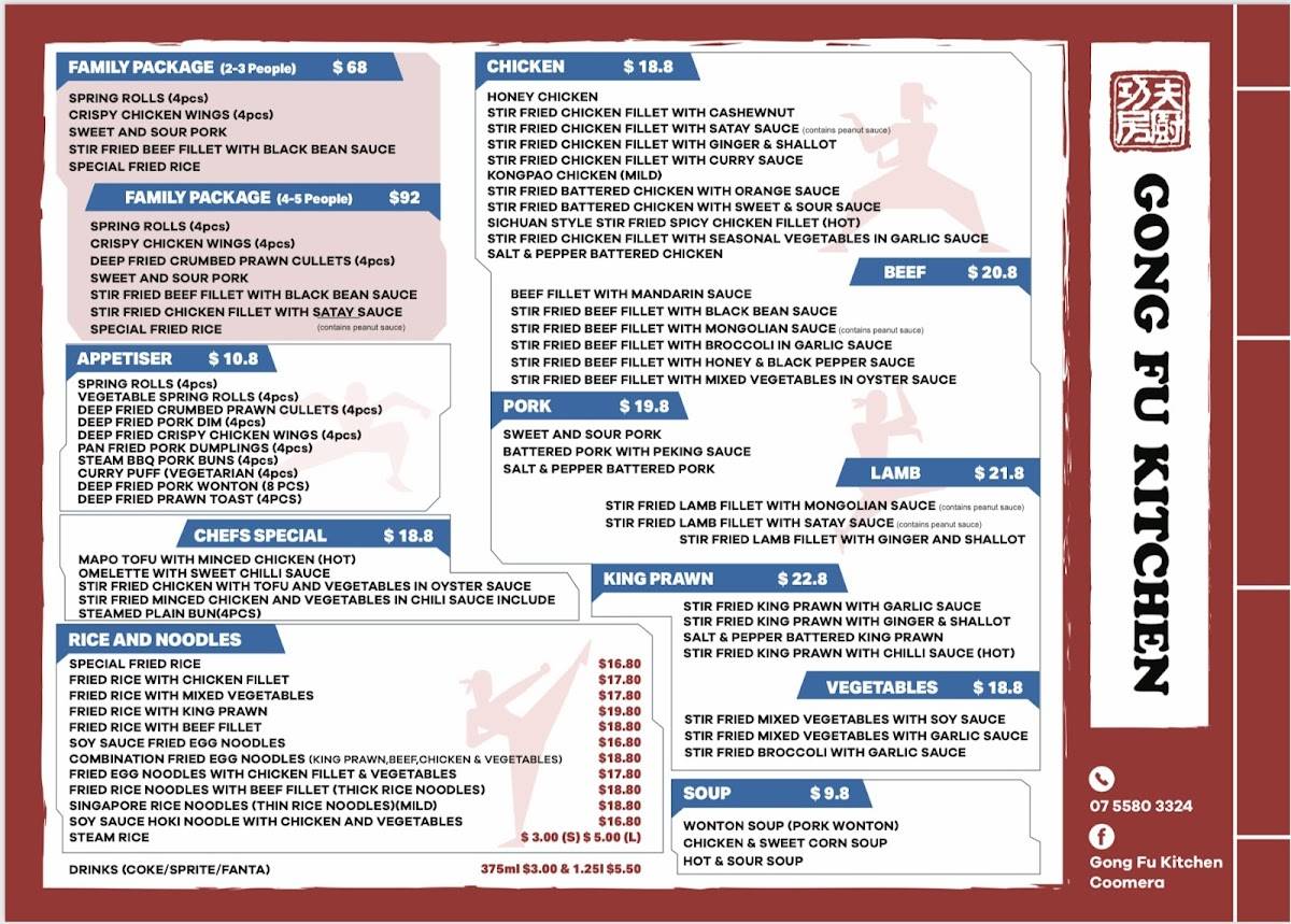 Menu at Gong Fu Kitchen Coomera restaurant, Coomera