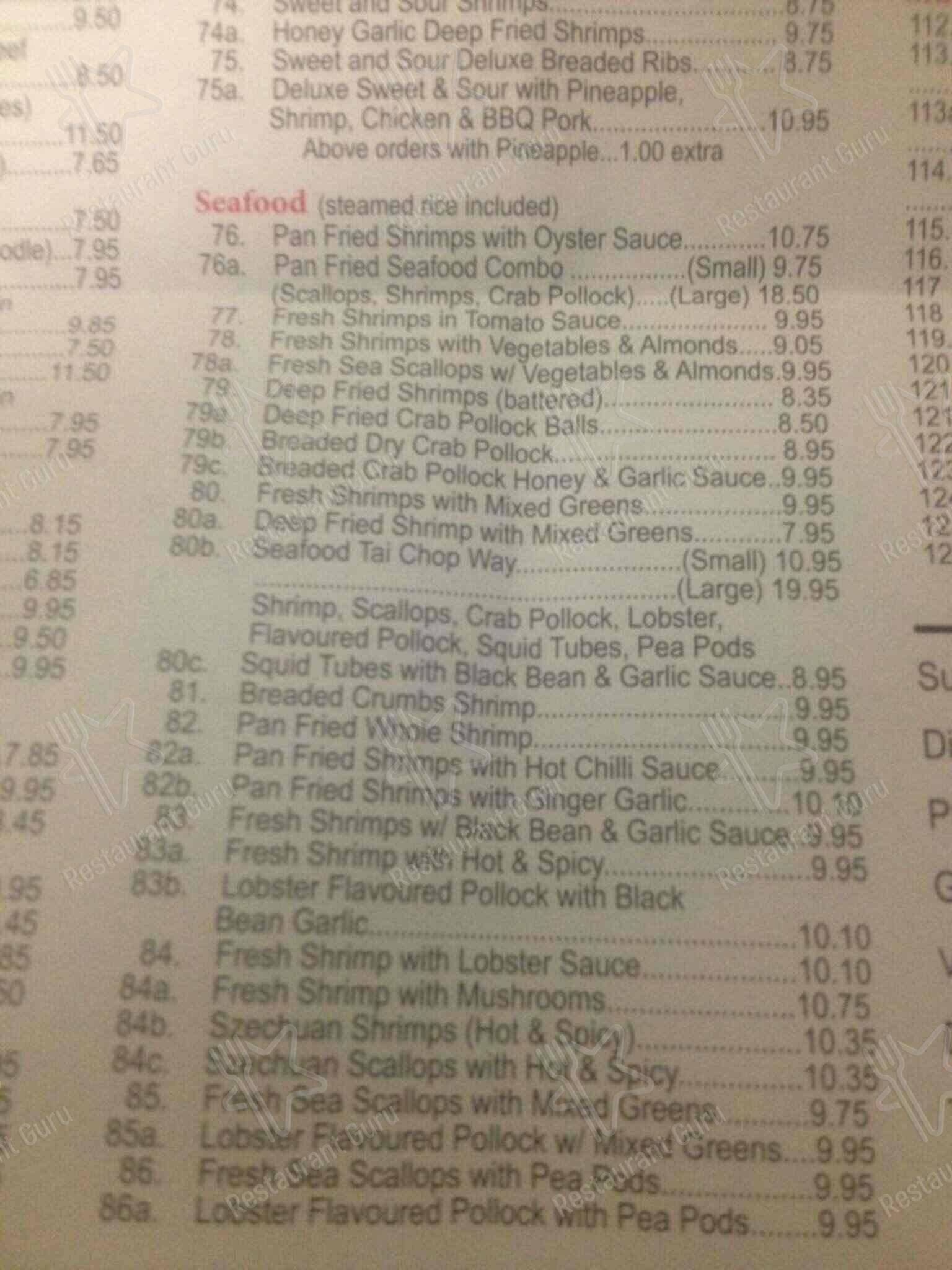Menu at Good Fortune Restaurant, Winnipeg, Concordia Ave