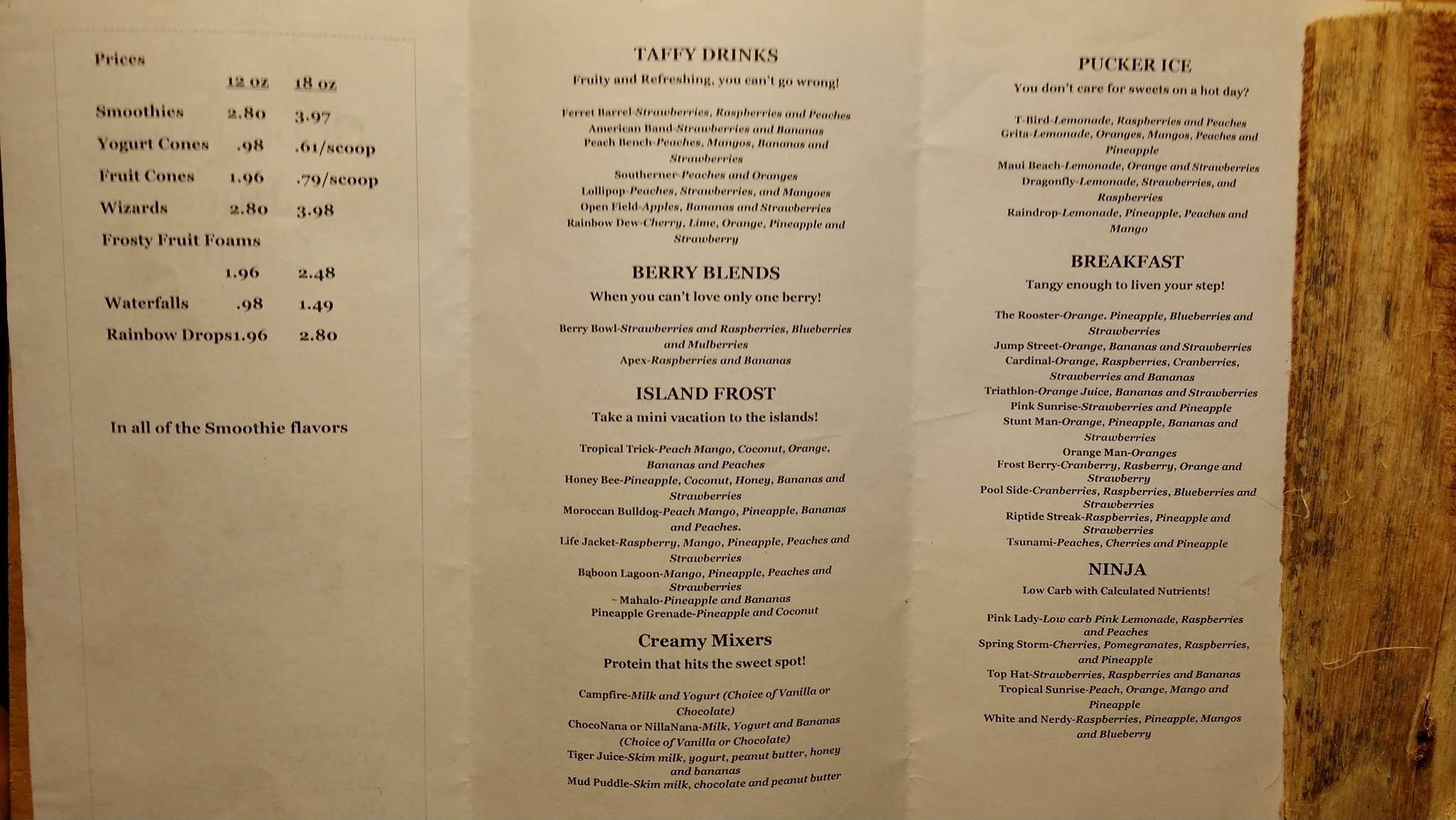 Carta del pub y bar Good Fruits Juice Corner, Crete