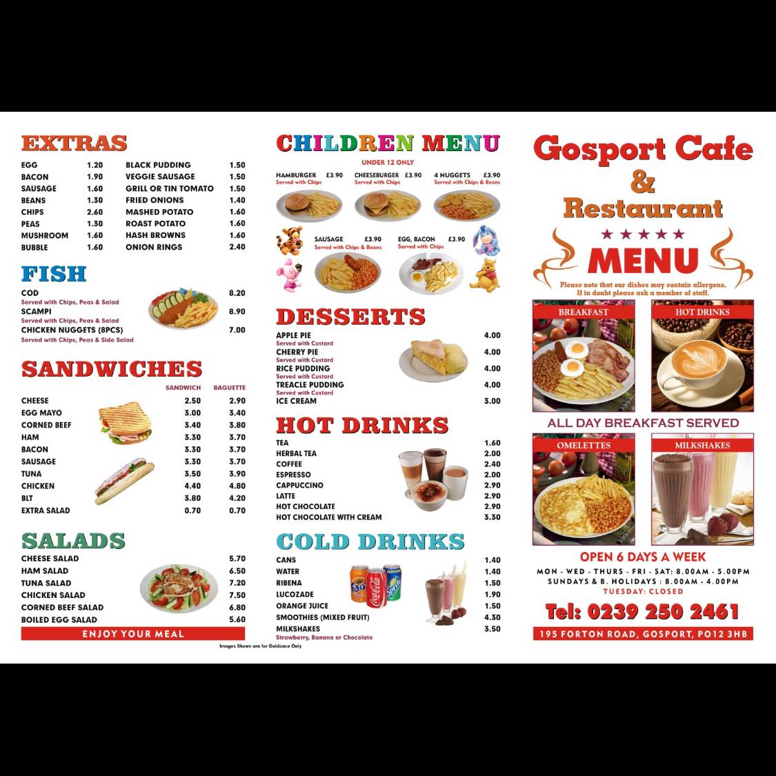 Menu at Gosport Cafe, Gosport