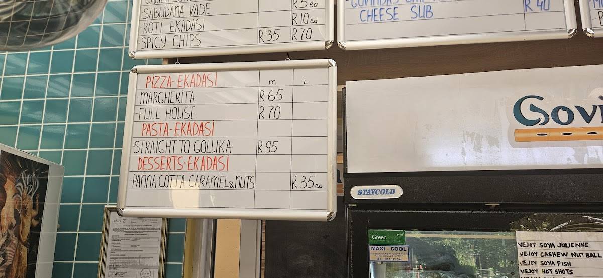 Menu at Govindas Lenasia restaurant, Lenasia