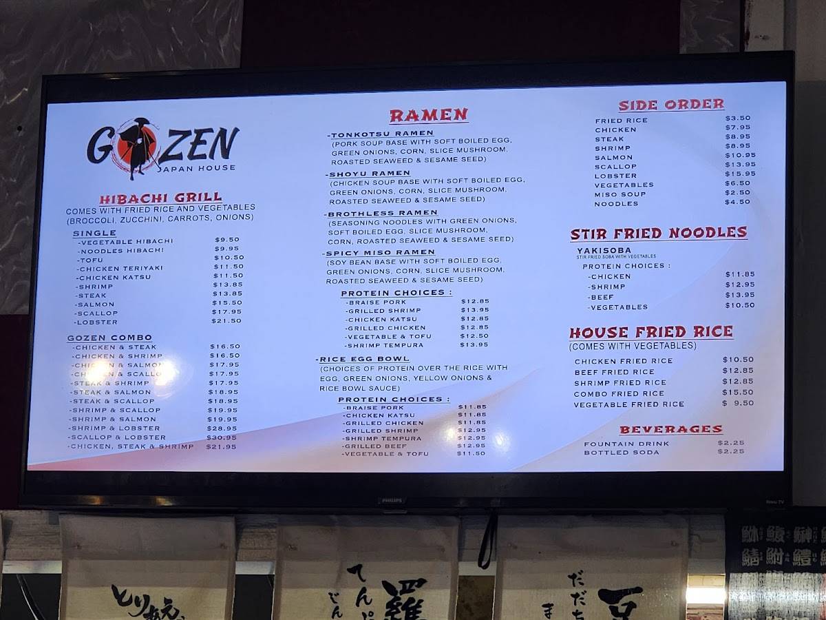 Menu at Gozen Japan House Hot Springs restaurant, Hot Springs