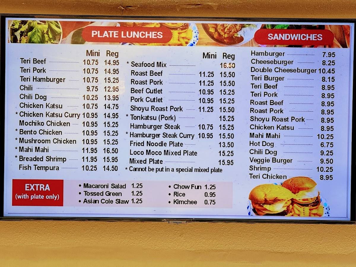 Menu at Grace's Inn fast food, Honolulu, S Beretania St. # 101