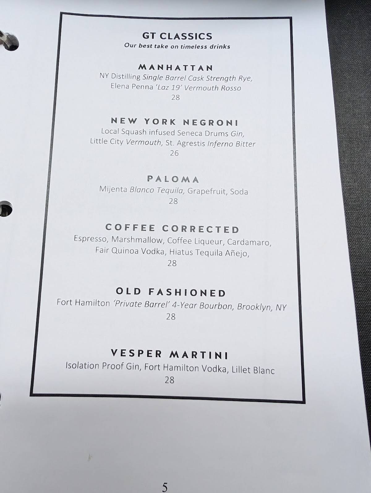 Menu at Gramercy Tavern restaurant, New York City, 42 E 20th St
