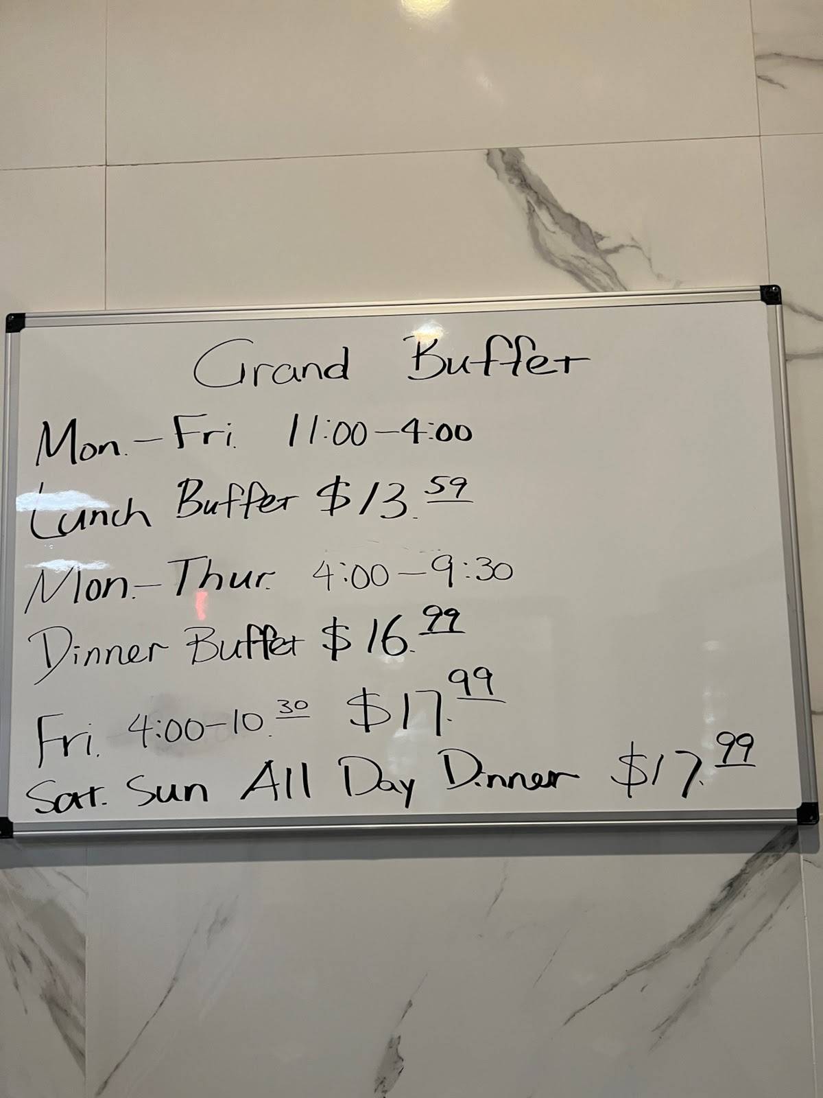 Menu at Grand Buffet restaurant, Naples