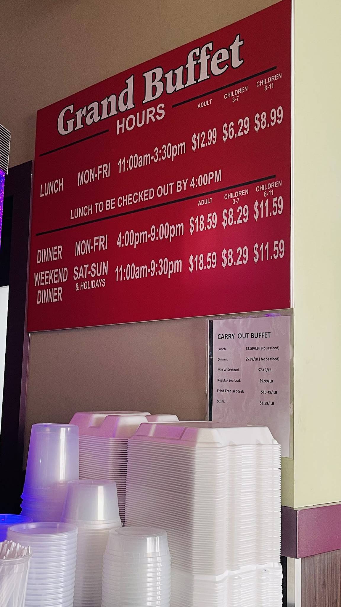 Menu at Grand Buffet restaurant, Bradenton