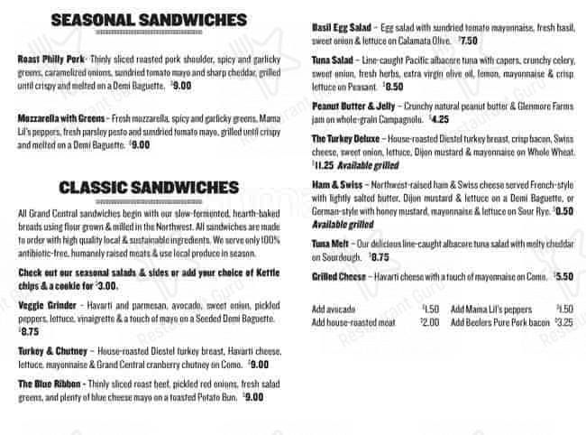 Menu at Grand Central Bakery - Burien cafe, Burien, 626 SW 152nd St