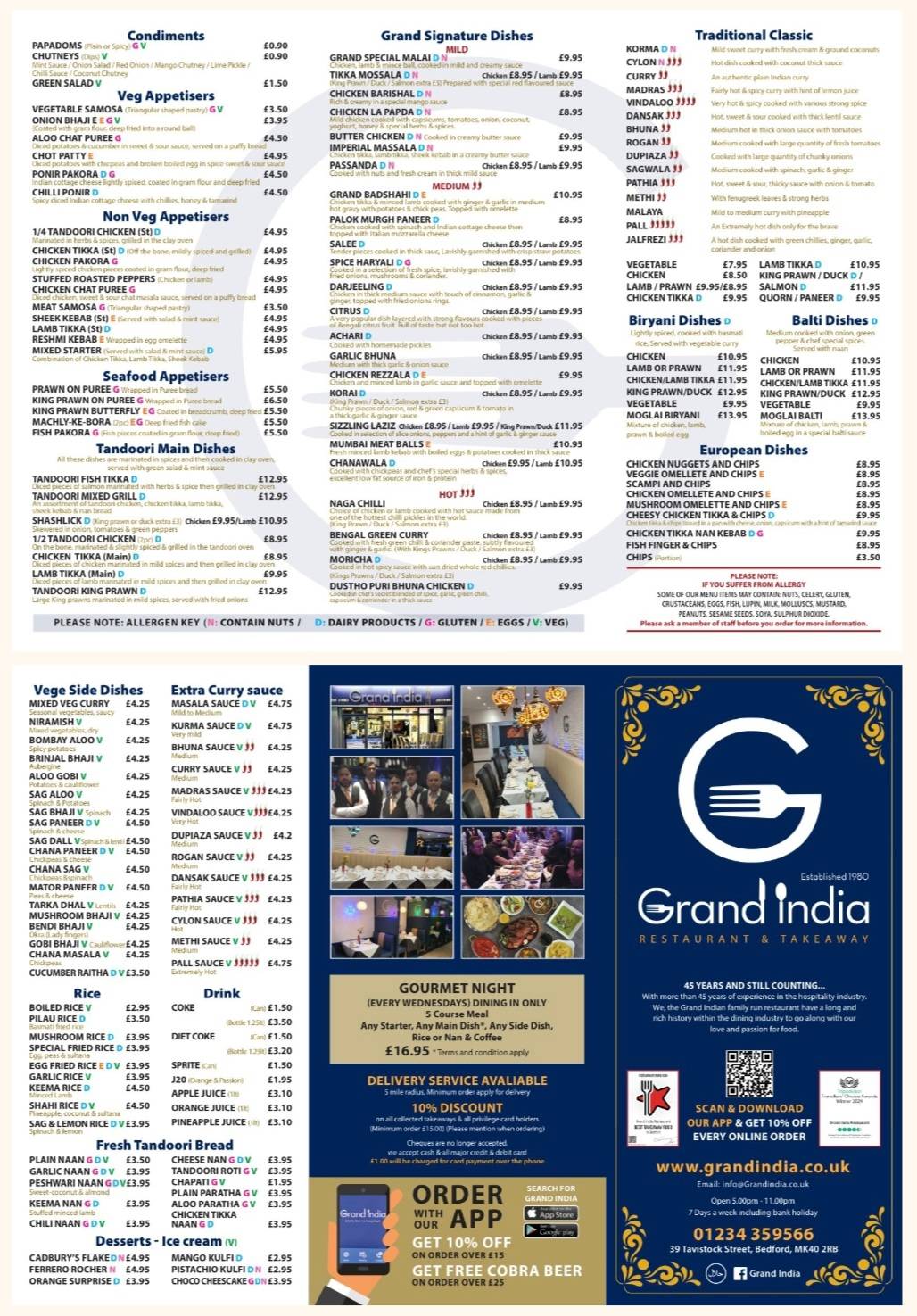 Menu at Grand India Restaurant, Bedford