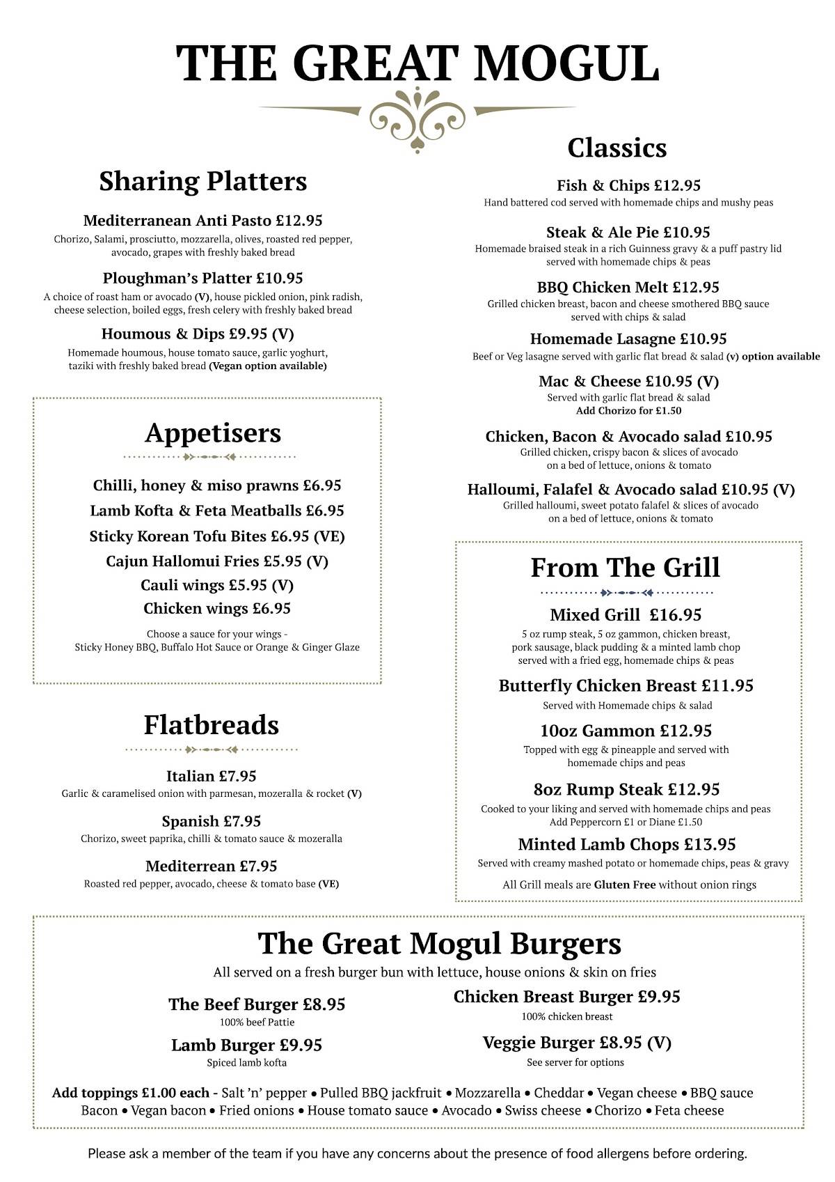 Menu at Great Mogul pub & bar, Maghull, 31 Station Rd
