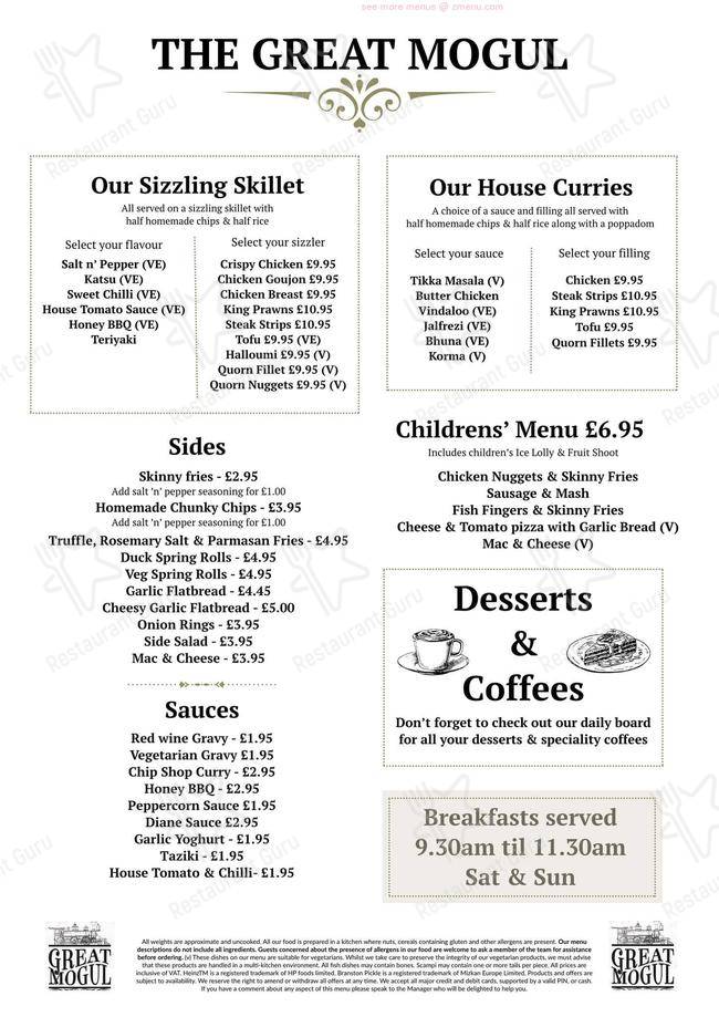 Menu at Great Mogul pub & bar, Maghull, 31 Station Rd