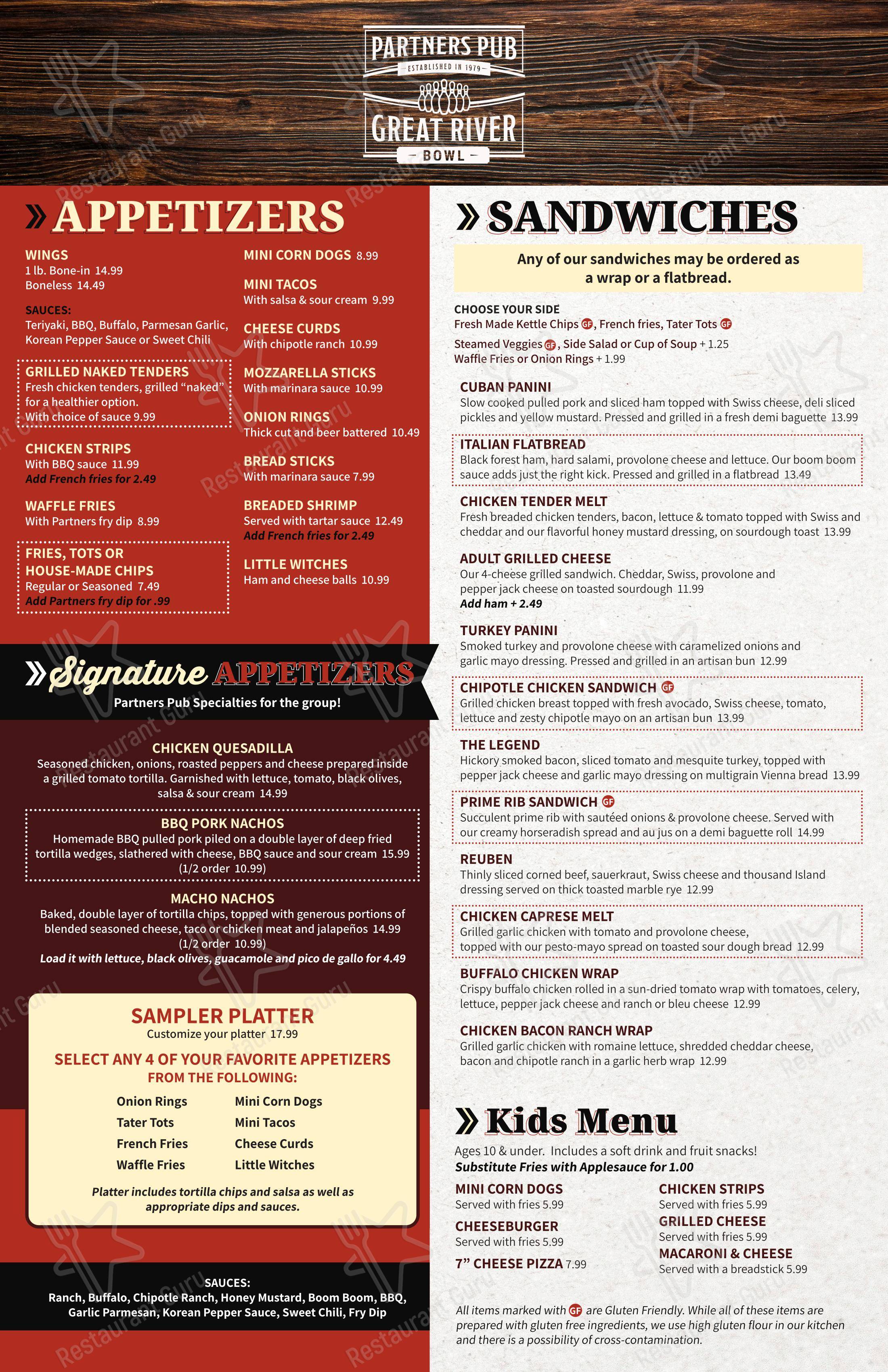 Menu at Great River Bowl & Partners Pub, Sartell