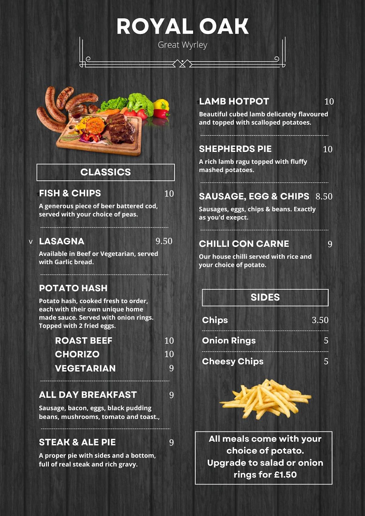 Menu at Royal Oak pub & bar, Walsall, 8 Norton Ln