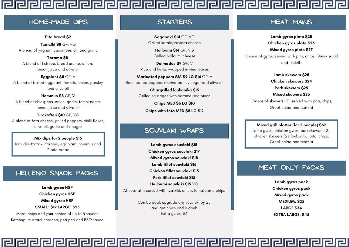Menu at Greek Flame - Charcoal Grill restaurant, Keilor East