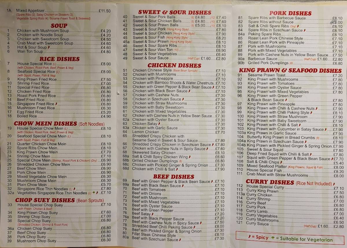 Menu at Green Garden fast food, Welwyn Garden City