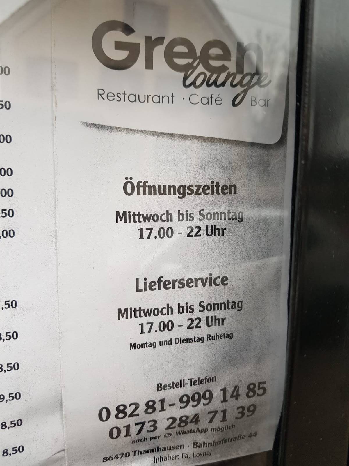 Speisekarte von Green Lounge restaurant, Thannhausen
