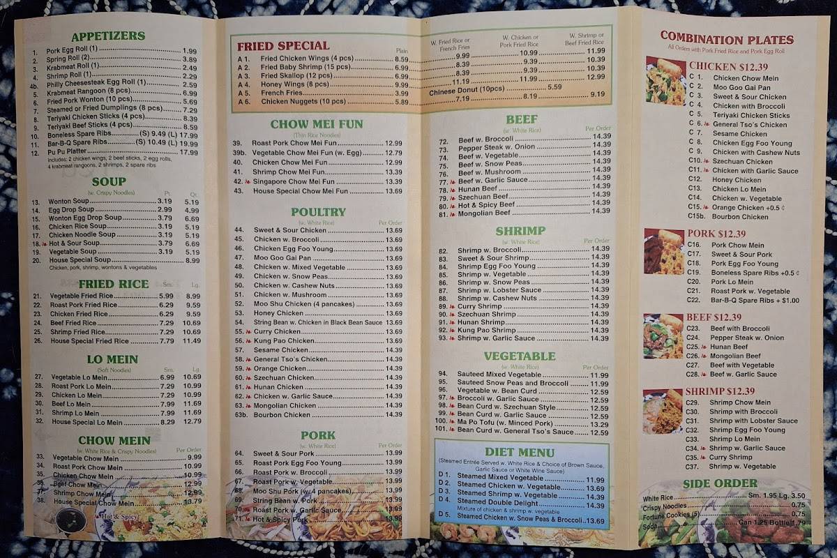 Menu at Green Tea restaurant, St. Augustine