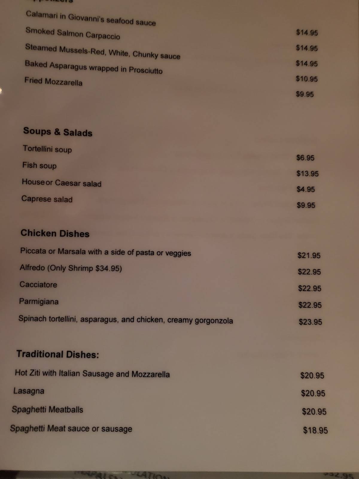 Menu at Giovanni's Italian Restaurant, Greenville, Woodruff Rd #4