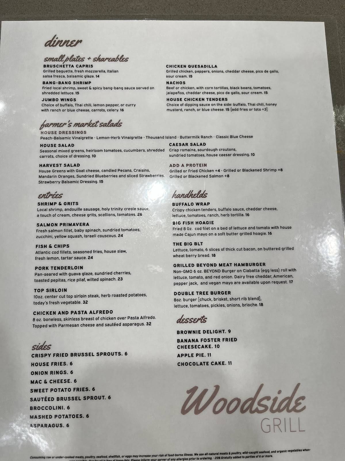 Menu at Woodside Grill pub & bar, Greenville