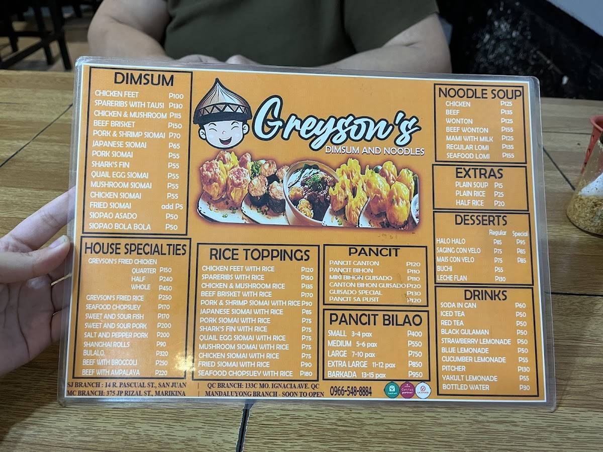 Menu at Greyson's Dimsum and Noodles - SAN JUAN BRANCH restaurant, San Juan