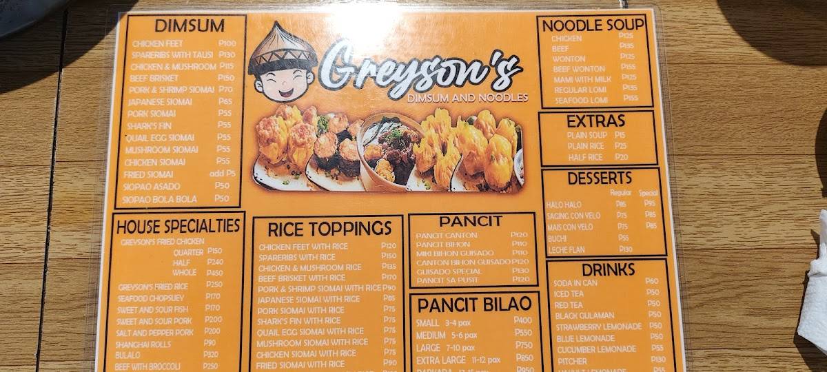 Menu at Greyson's Dimsum and Noodles - SAN JUAN BRANCH restaurant, San Juan