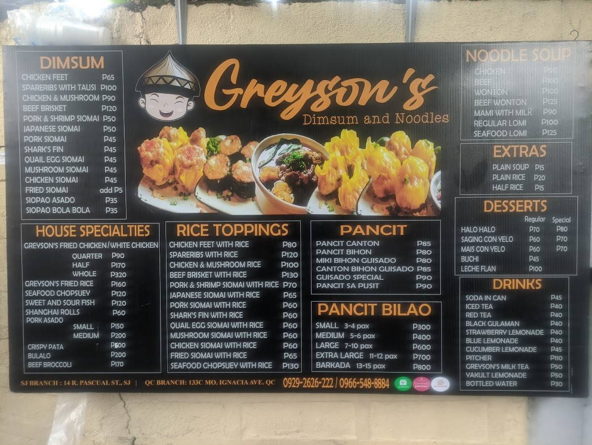 Menu at Greyson's Dimsum and Noodles - SAN JUAN BRANCH restaurant, San Juan
