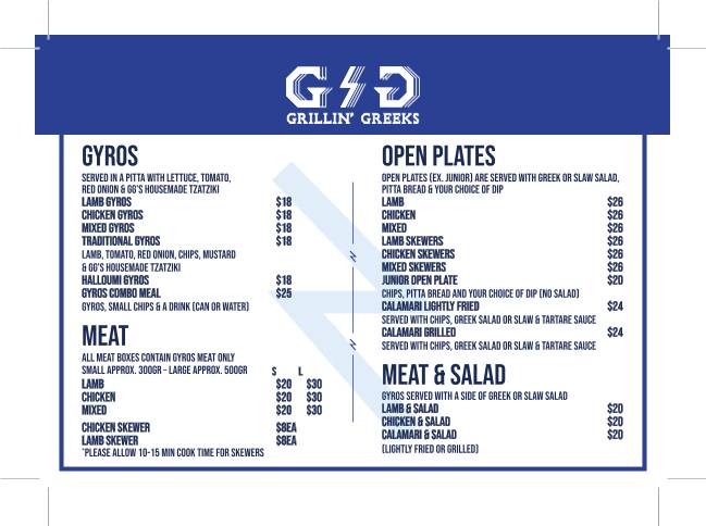 Menu at Grillin' Greeks Keilor restaurant, Keilor Downs
