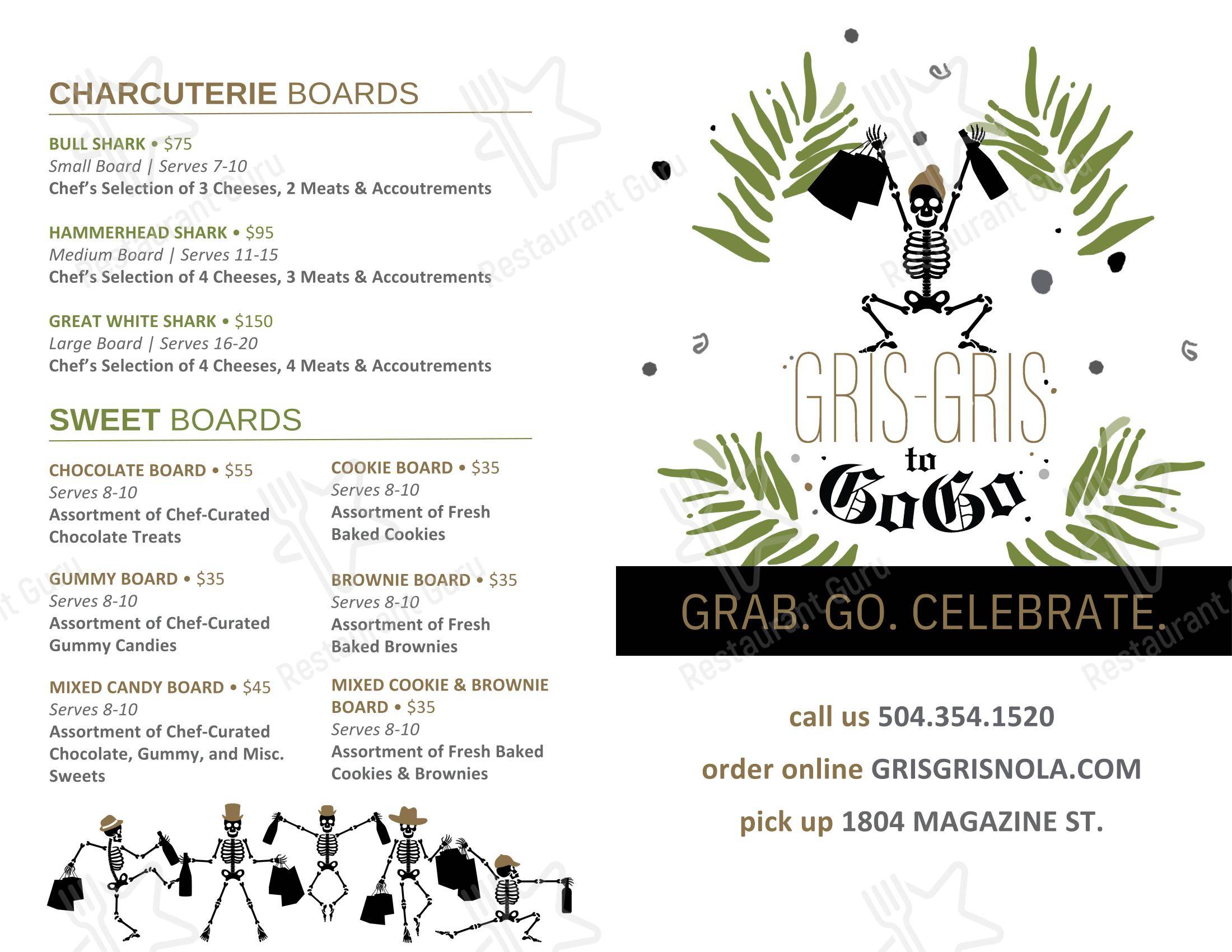 Menu at Gris-Gris restaurant, New Orleans