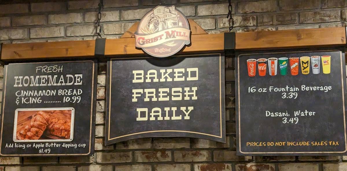 Menu at Grist Mill & Cinnamon Bread, Pigeon Forge