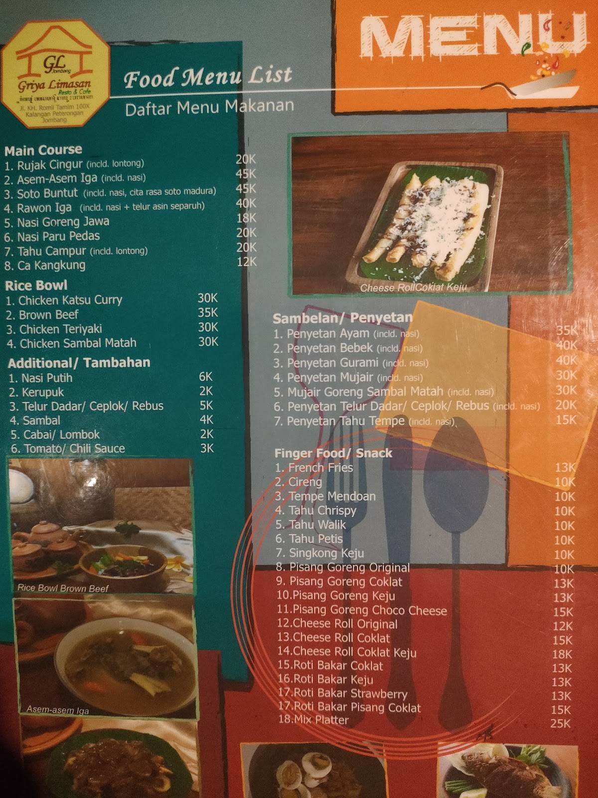 Menu at Griya Limasan Resto & Cafe Jombang, Indonesia