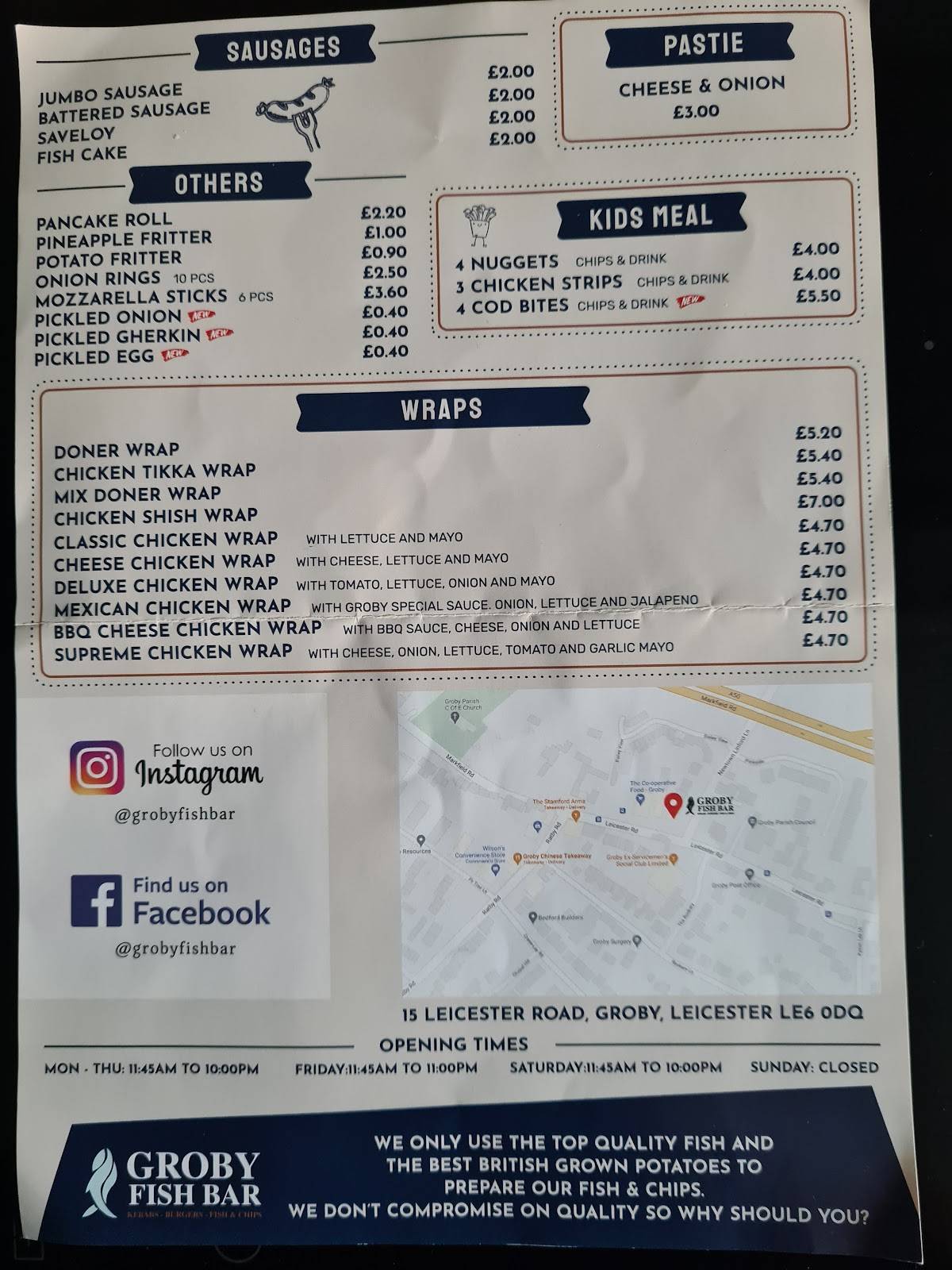 Menu at Groby Fish Bar, Leicester, 15 Leicester Rd